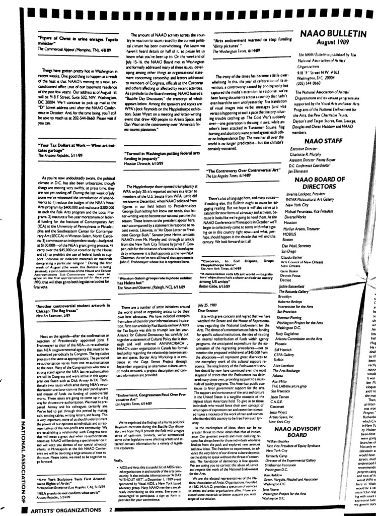 NAAO Bulletin – August 1989 – NAAO Archives